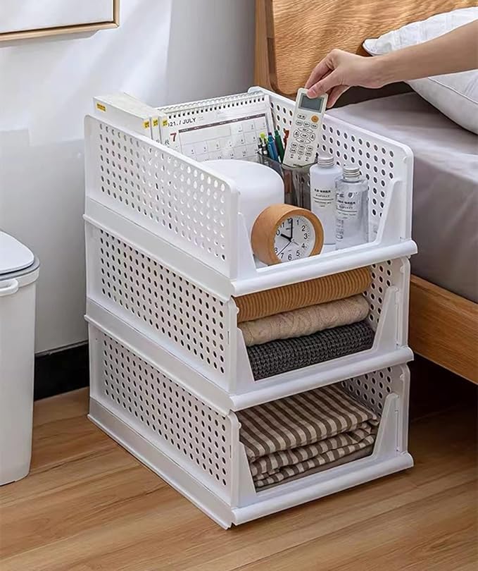 Plastic Clothes Organiser for Shelf Stackable Foldable Wardrobe Storage ...