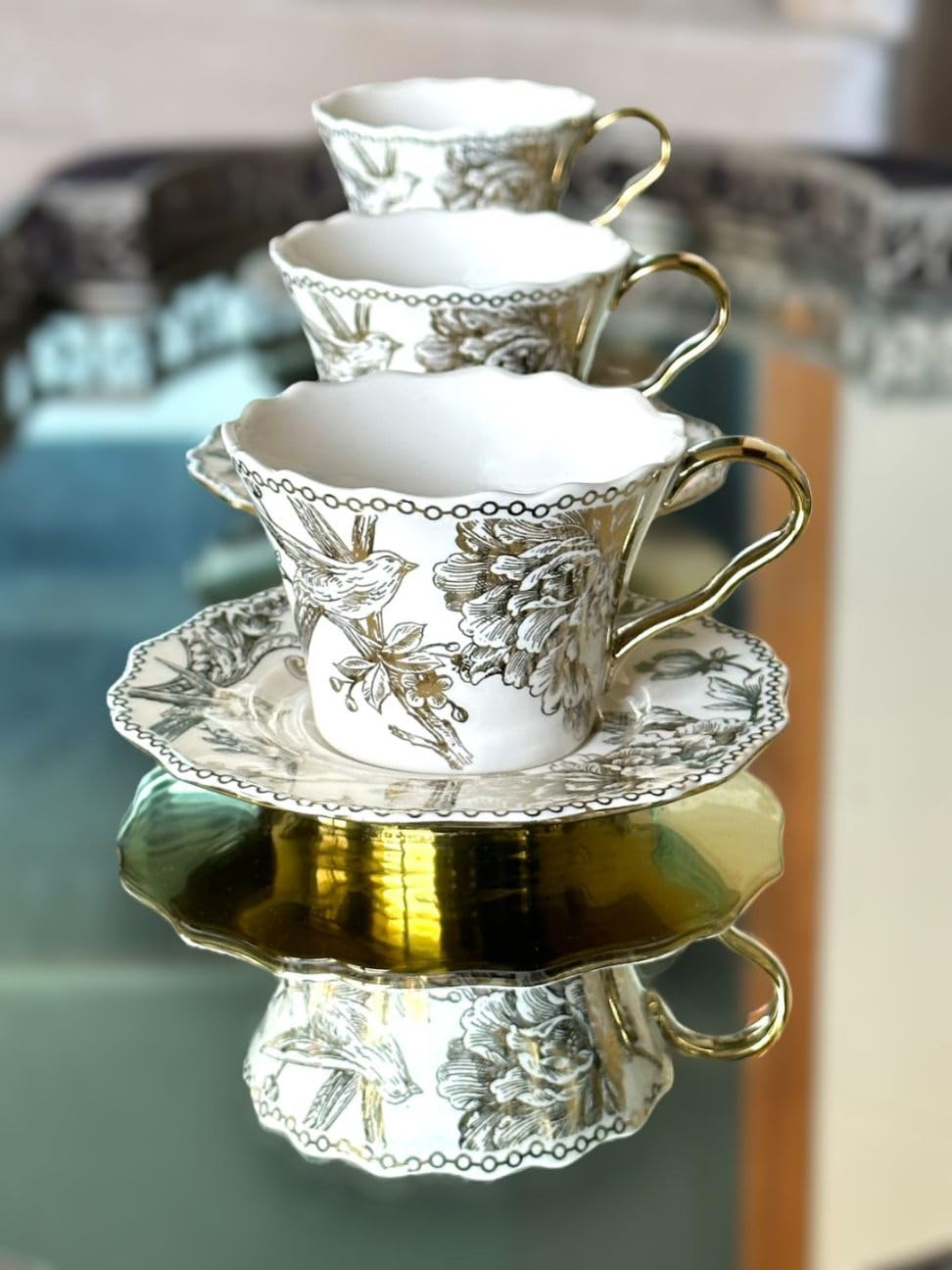 LS LUXURIOUS devnow Adelaide Gold Cup Saucer Set 220ml Set of 12 : Amazon.in: Home & Kitchen