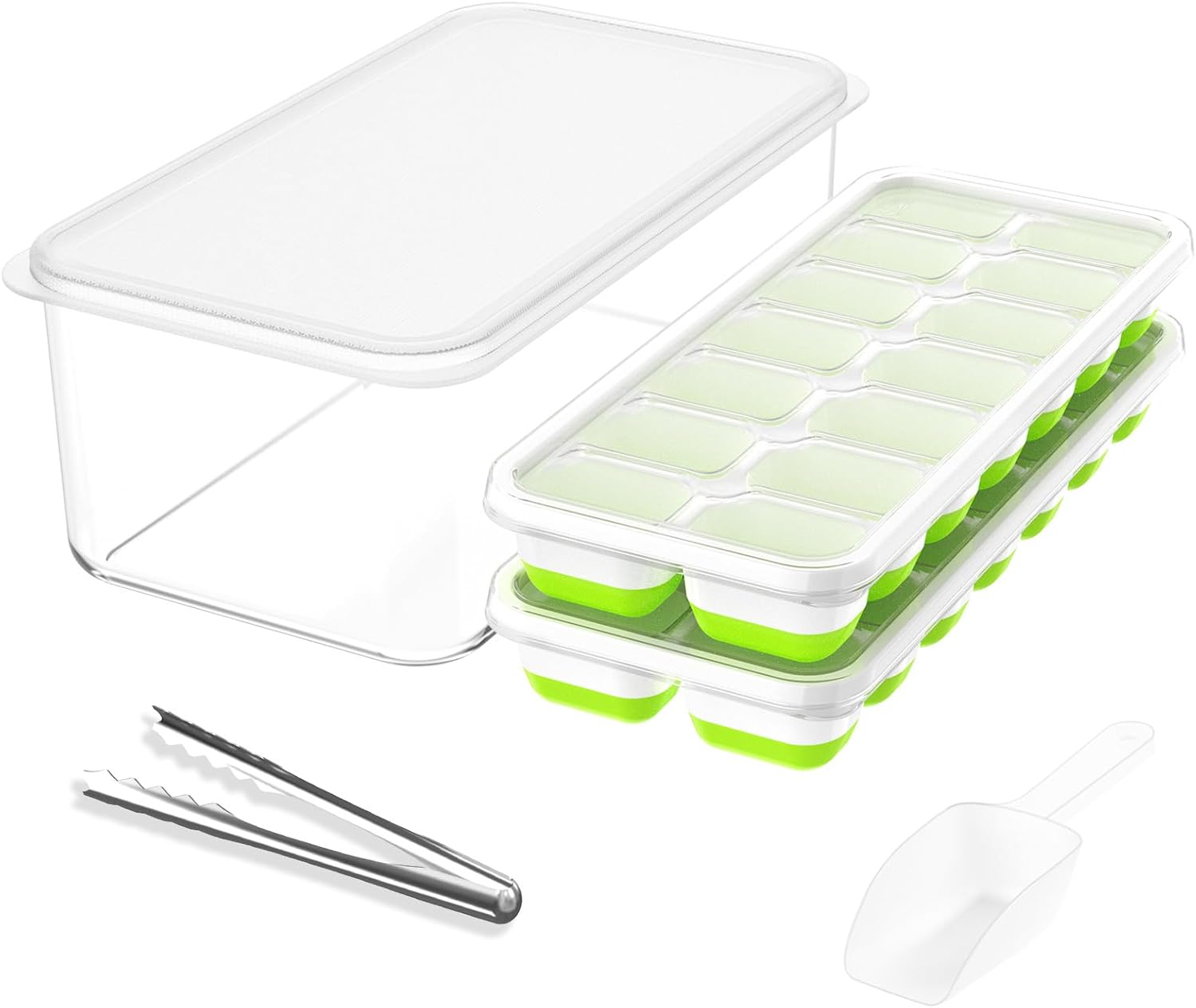 Amazon.com: ICEXXP Ice Cube Tray with Lid and Bin, 2 Pack Silicone ...