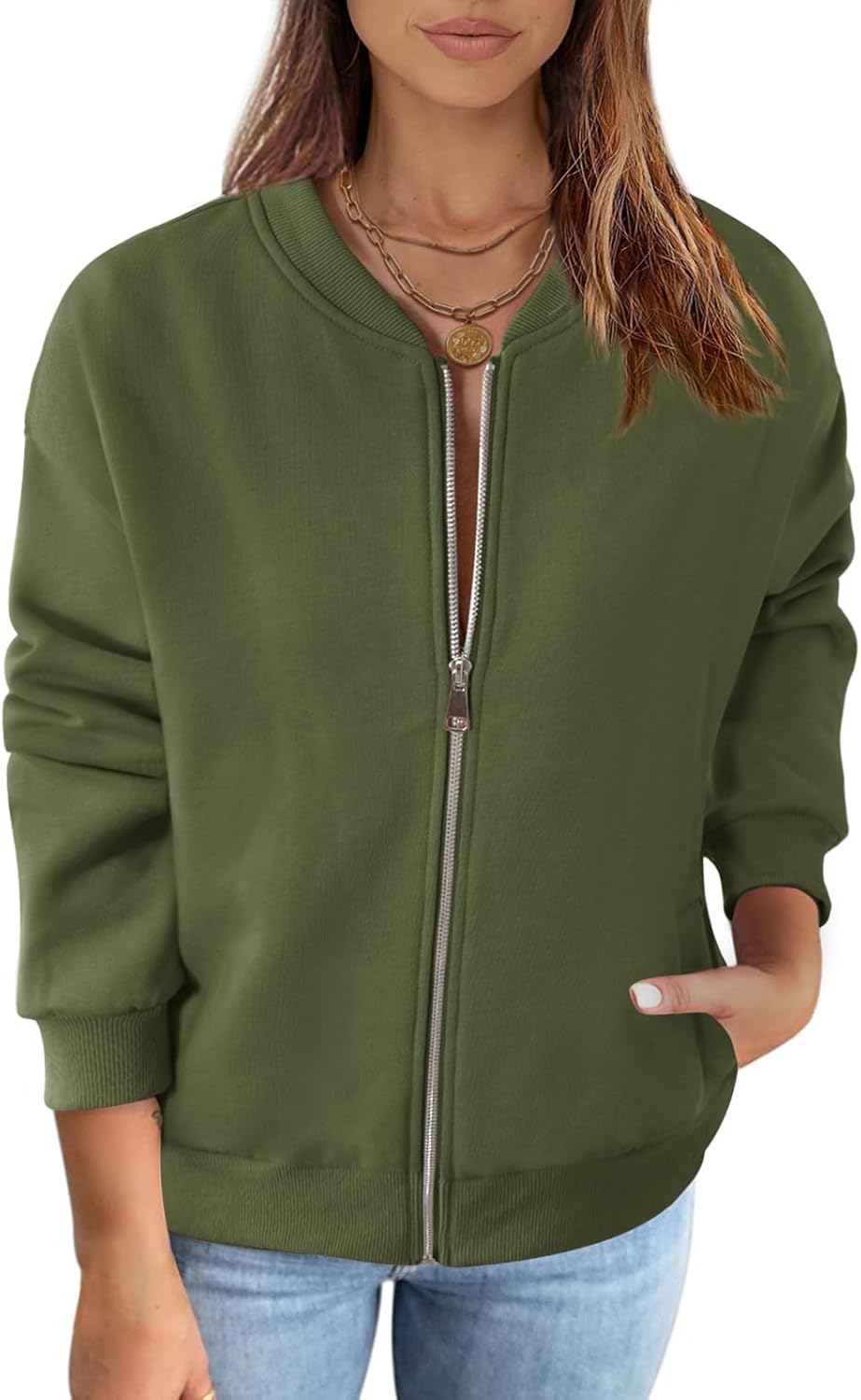 MEROKEETY Womens Long Sleeve Zip Up Sweatshirts Jackets Casual Loose ...