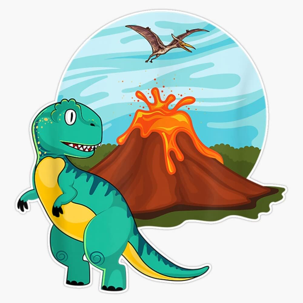 Amazon.com: Dinosaur and Volcano Trex Pterodactyl Lava Magma Funny Dino ...