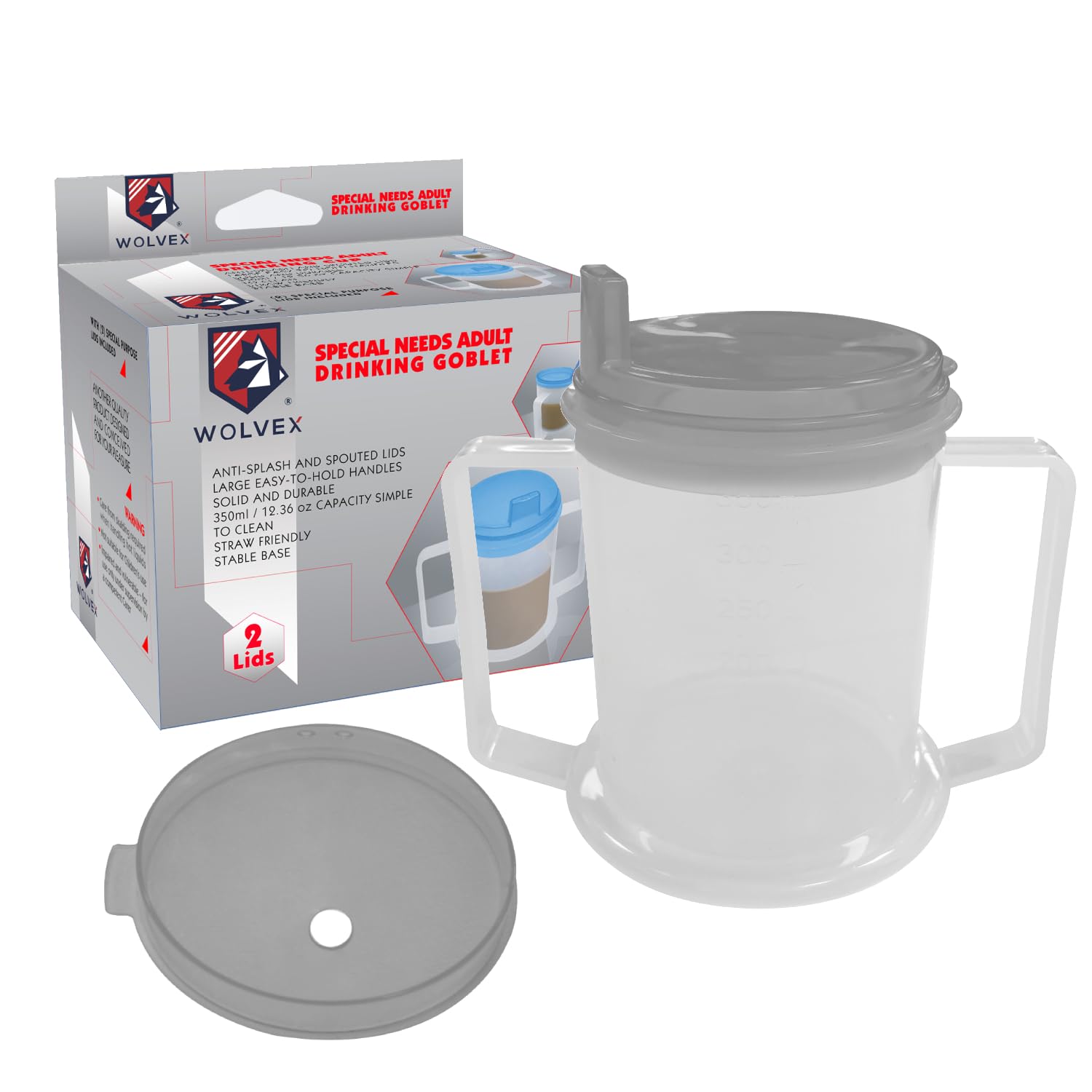 Wolvex 350ML Adult Drinking Cup Beaker with Handles & Anti Spill lids ...