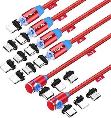 Amazon.com: TOPK USB Magnetic Cable,Micro USB and USB C 2in1, 90 Degree ...