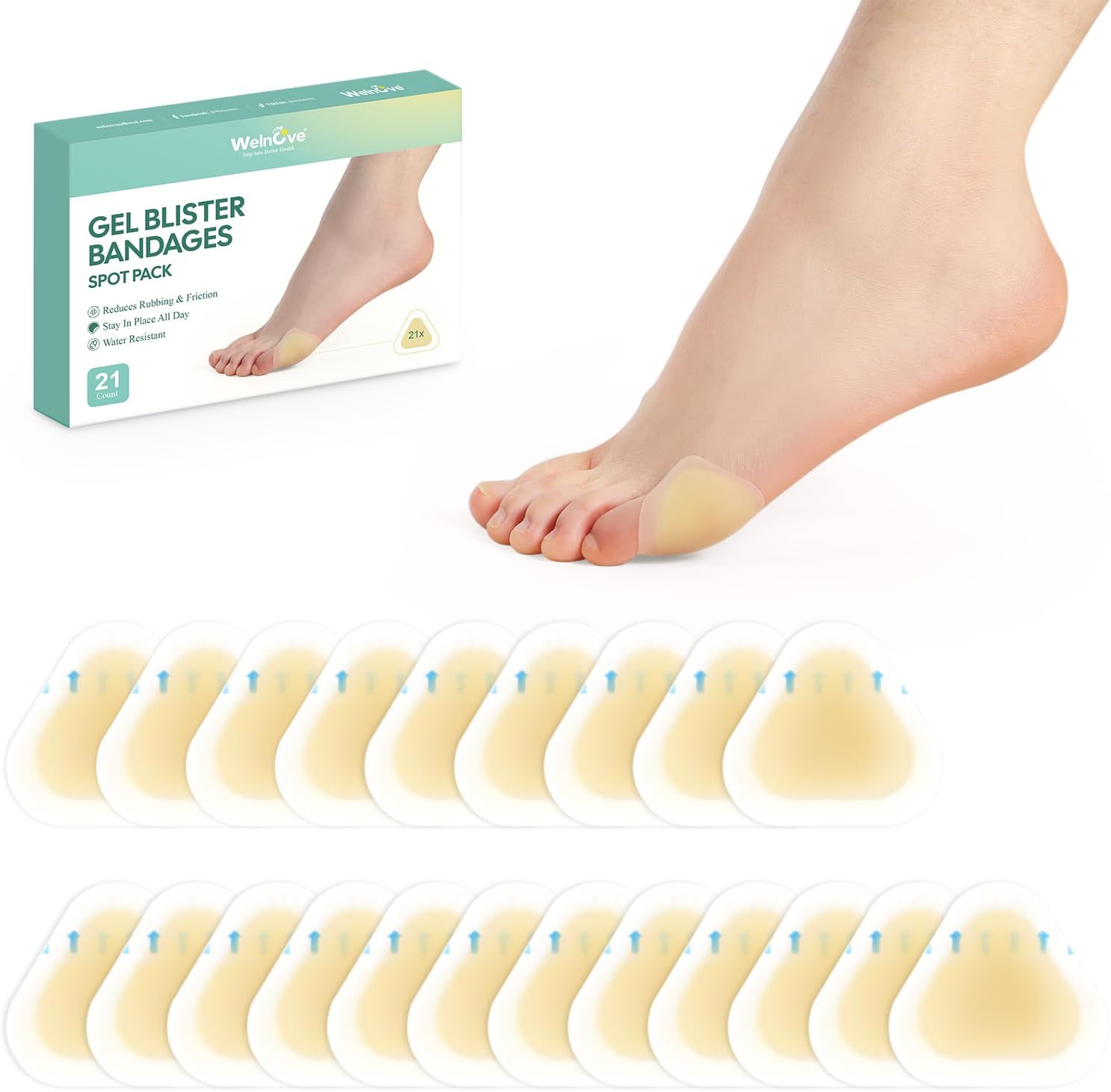 21 Pieces Blister Plasters for Feet - Welnove Invisible Hydrocolloid ...