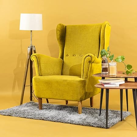 Wakefit Nicco Wing Chair (Neem Wood, Yellow) : Amazon.in: Home & Kitchen