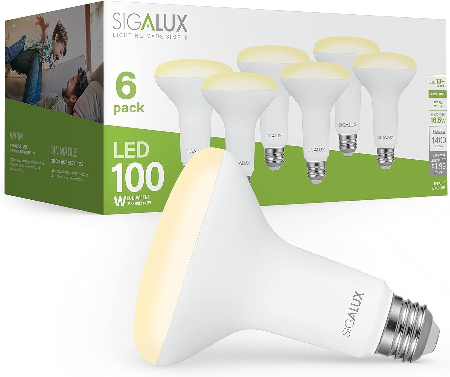 Sigalux LED Flood Lights Indoor, BR30 Bulb 100W Equivalent, Dimmable ...