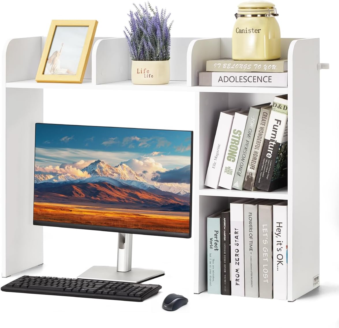 Amazon.com: VEVOR Wood Desk Shelf, Desktop Bookshelf, Desk Storage ...