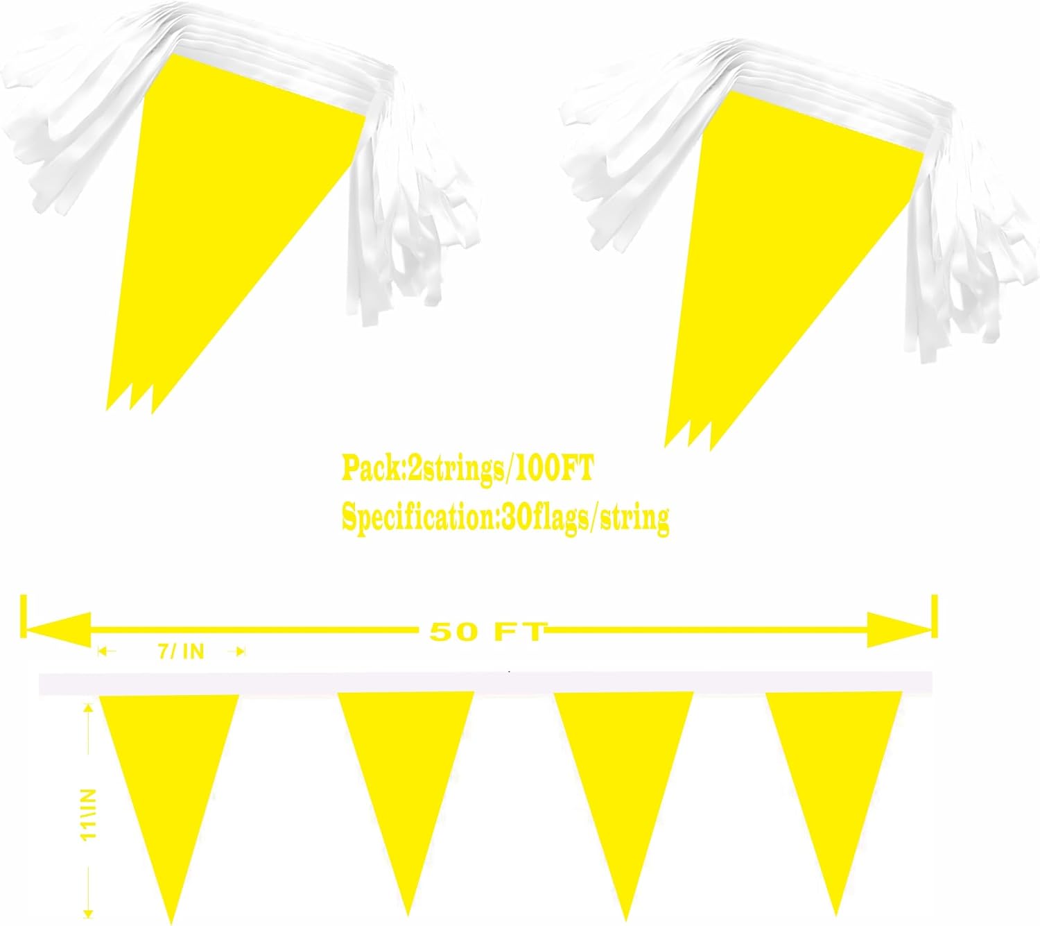 LUSEAN – Banderines de 100 pies, color amarillo sólido, banderines ...