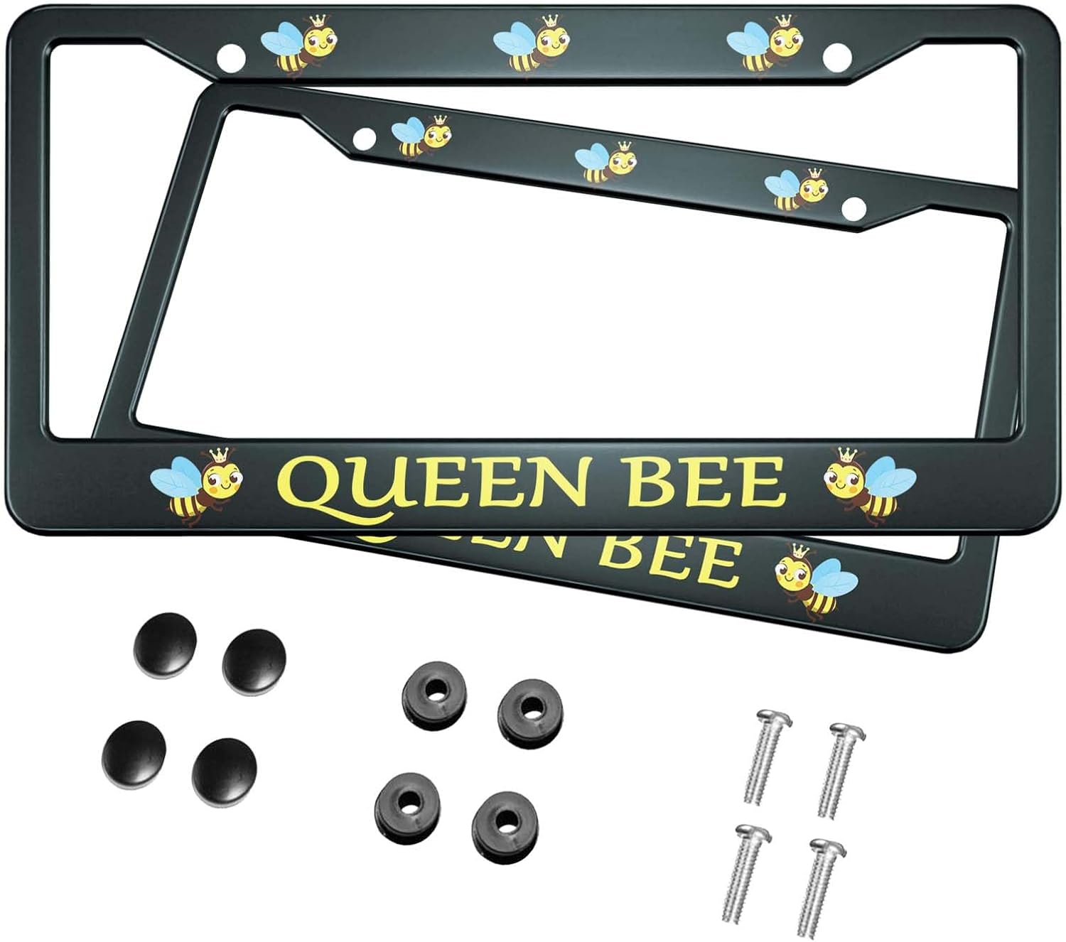 Amazon.com: HOSNYE Queen Bee License Plate Frame Black 2 Pcs Cute ...