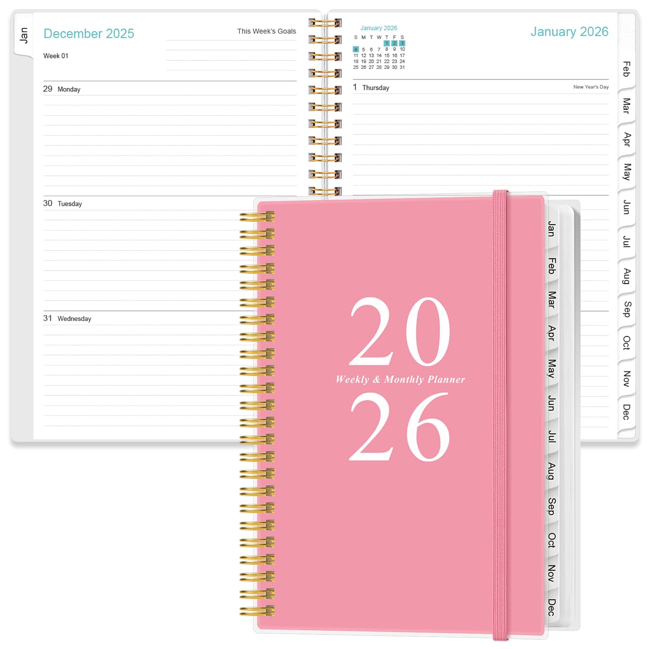 Snapklik.com : 2026 Planner - A5 Weekly & Monthly Planners Spiral Bound, January 2026 - December ...