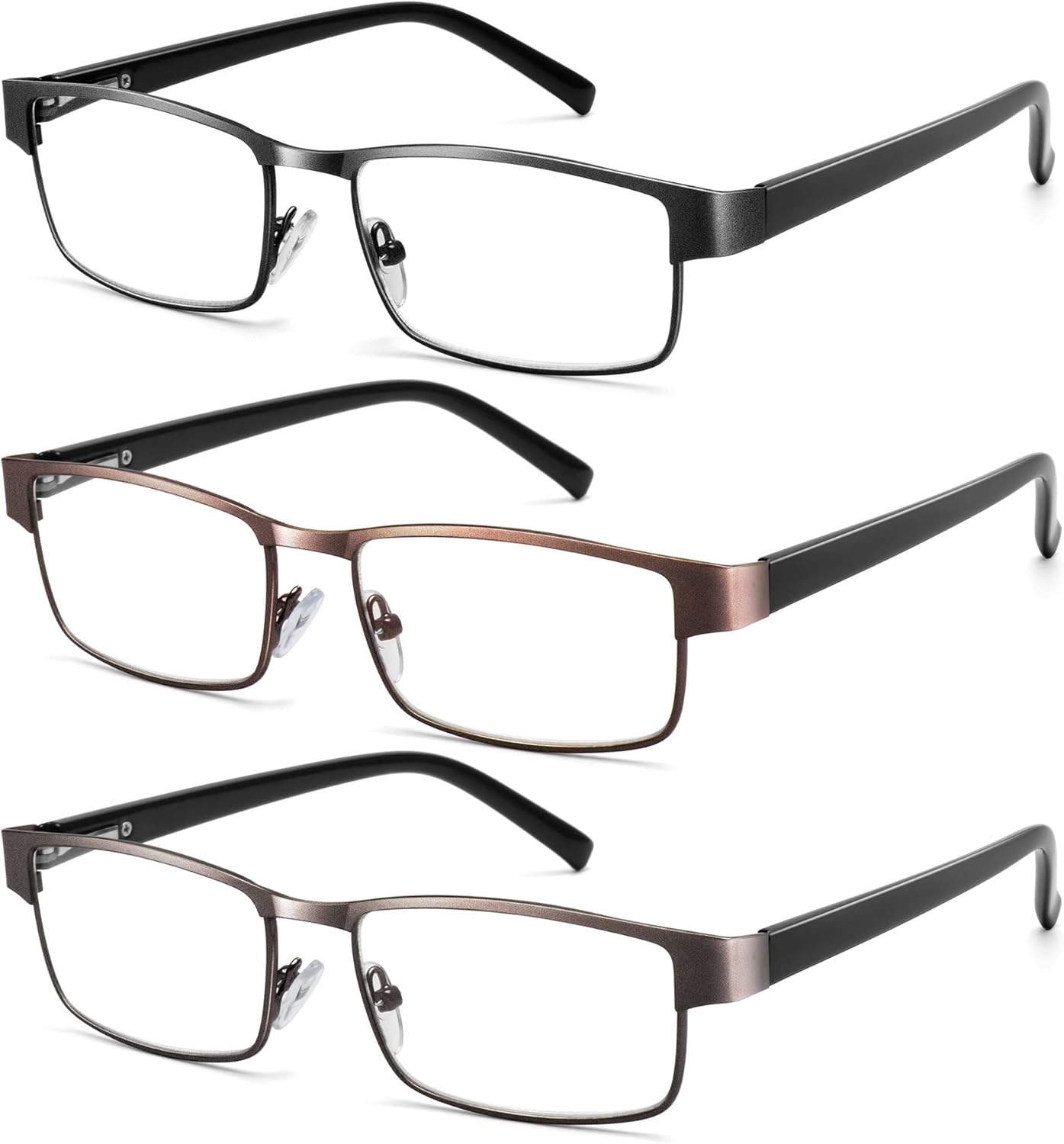 3 Pack Reading Glasses for Men Blue Light Blocking Square Frame ...