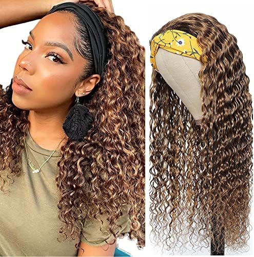 Amazon.com : Capurchra Deep Wave Highlight Headband Wig Human Hair P4 ...