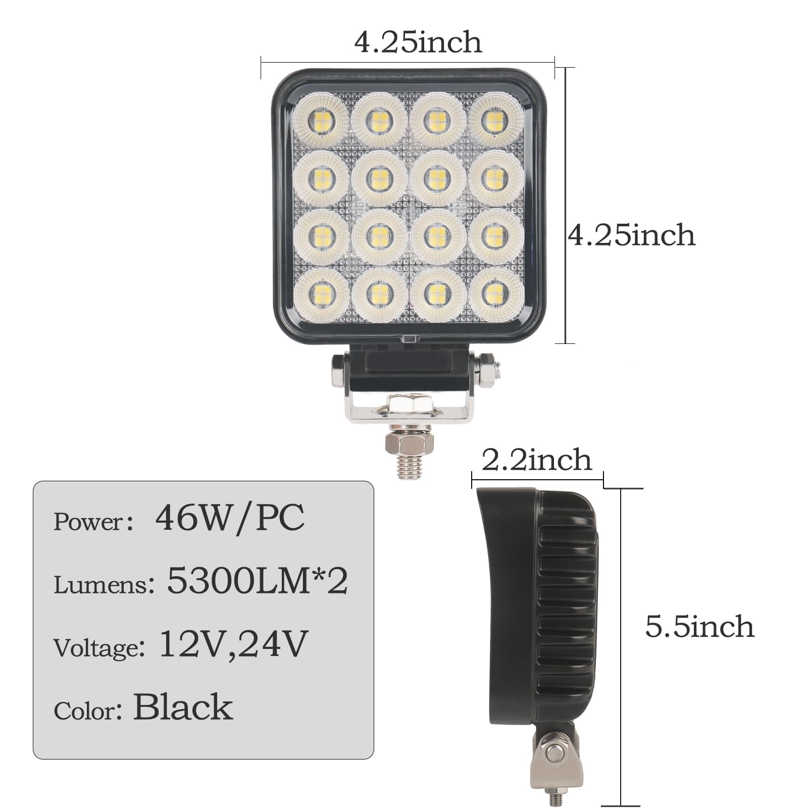 Snapklik.com : 4.3" 12V LED Flood Lights 46W, 24 Volt Work Lights For ...