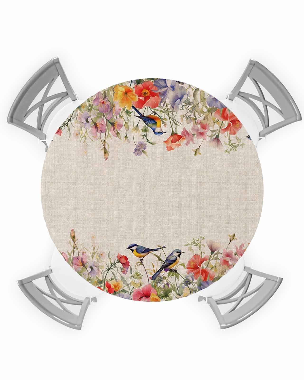 Amazon.com: Garden Flower Birds Round Tablecloth Fitted Table Cover ...