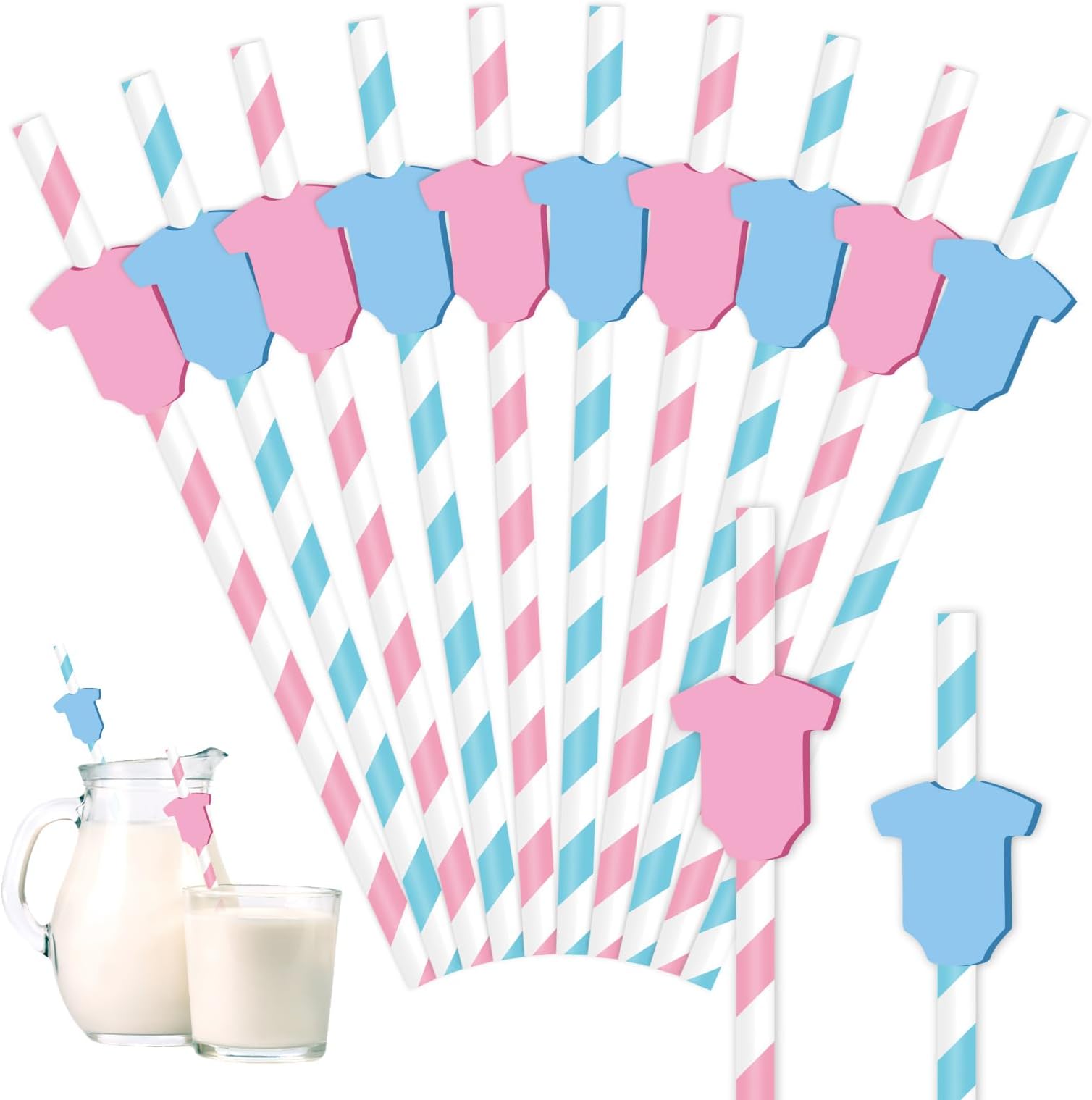 Amazon.com: Whaline 60Pcs Gender Reveal Paper Straws Boy or Girl ...