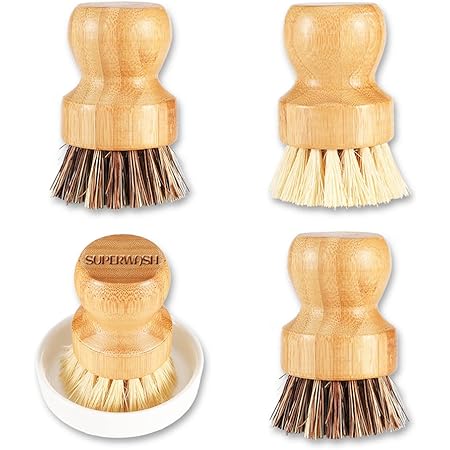Amazon.com: S & C Kitchen - Bamboo Scrub Brush with a Ceramic Holder ...