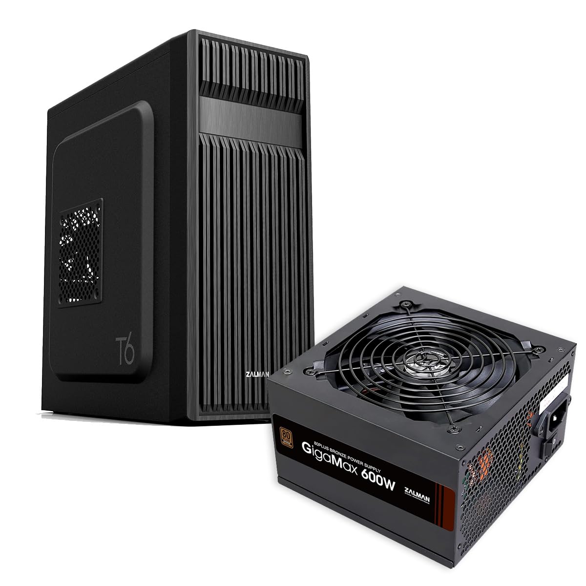 Amazon.com: Zalman T6 ATX Mid Tower PC Case + GigaMax 600W 80+ Bronze ...