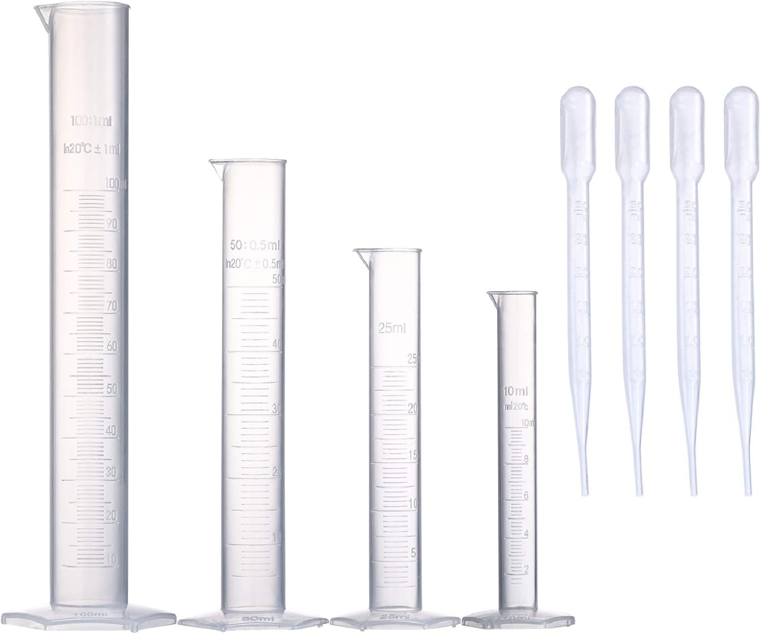 Young4us Measuring Cylinder Set, 4 Sizes Graduated Polypropylene Lab ...
