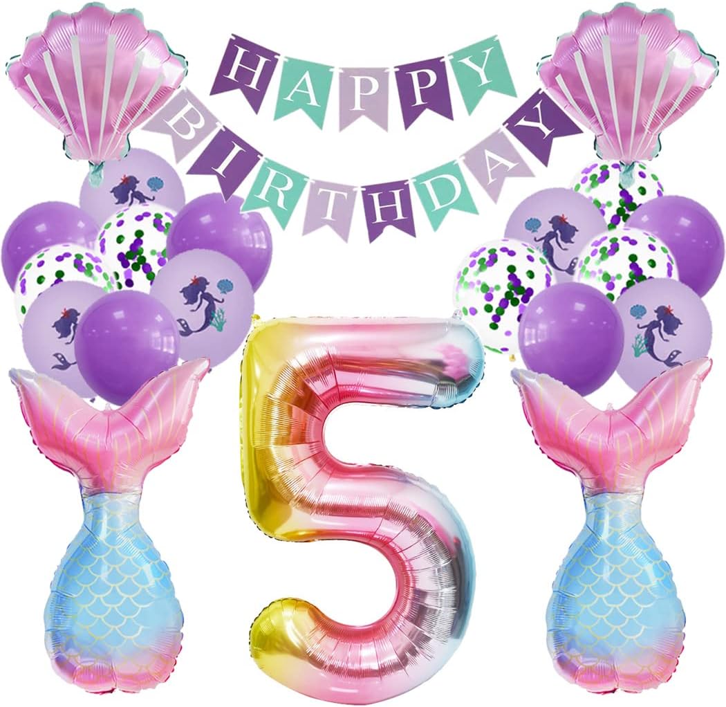 Amazon.com: Borage Mermaid Tail Foil Balloons Seashells Ocean Helium ...