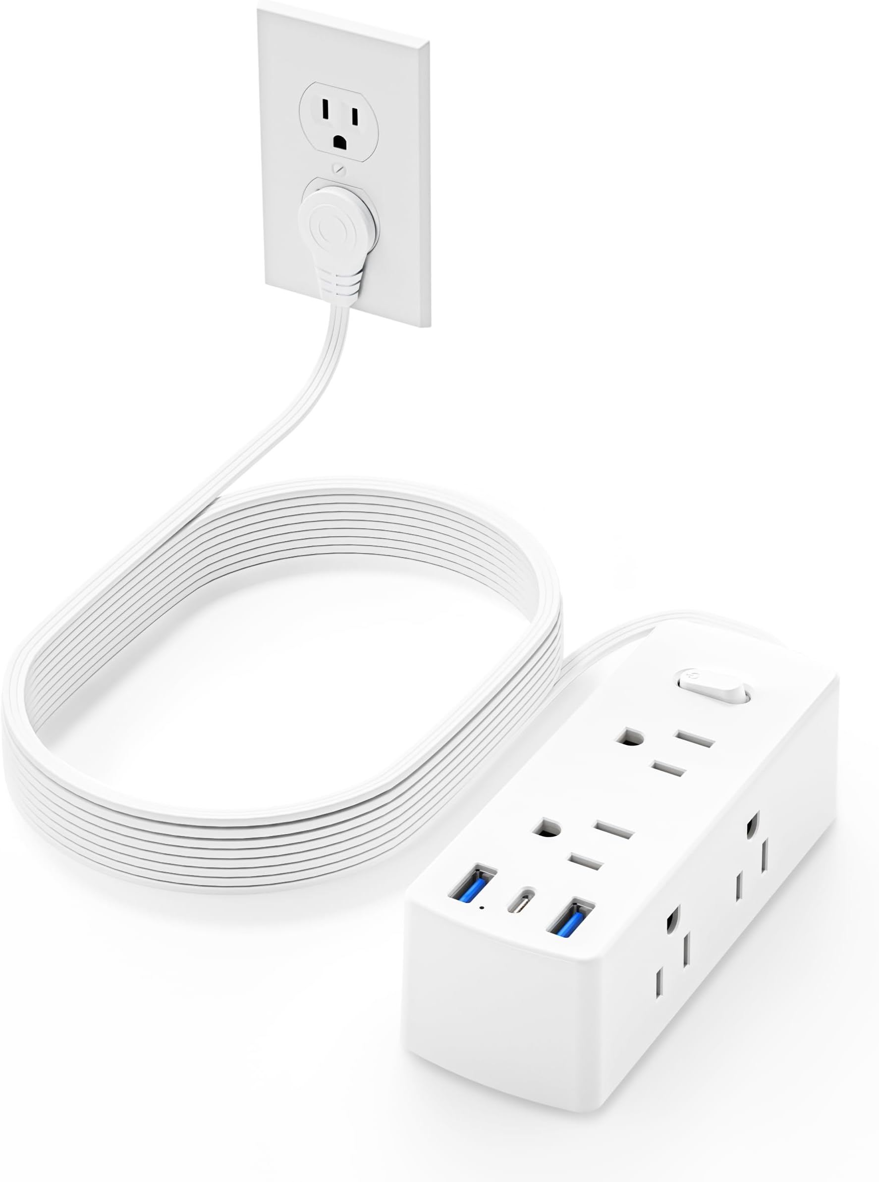 Amazon.com: Flat Extension Cord 15ft, Olcorife Flat Plug Power Strip ...
