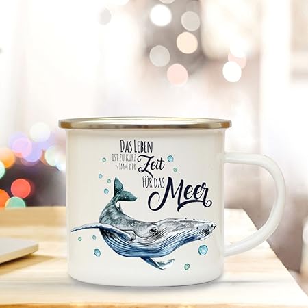 ilka parey wandtattoo-welt Emaille Tasse Becher mit Wal Kaffeebecher Camping Becher Walmotiv mit ...