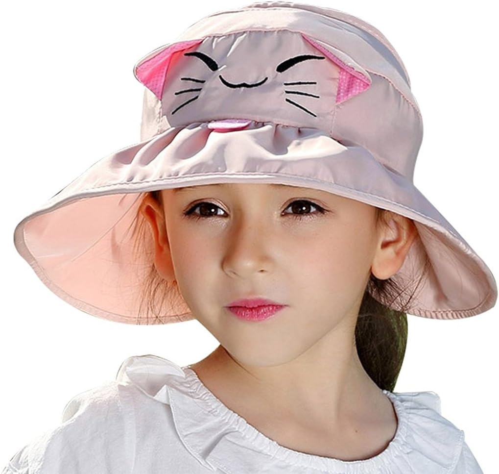 Amazon.com: Girls Kids Wide Brim Visor Sun Hat - UV Protection Foldable ...