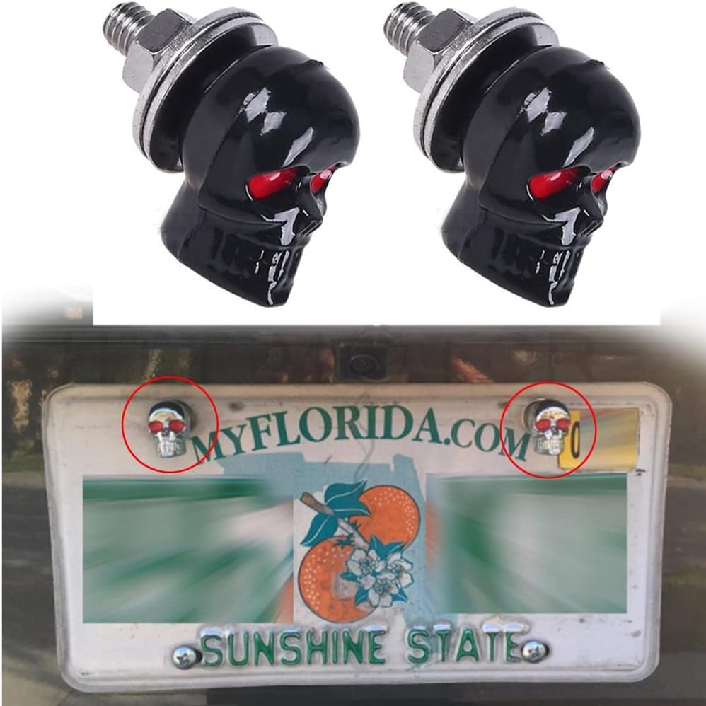 Amazon.com: HTTMT 2PCS SKULL BLACK MOTORCYCLE LICENSE PLATE FRAME BOLTS ...