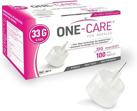 Amazon.com: ONE-CARE Insulin Pen Needles 33G x 4mm (5/32''), Box of 100 ...