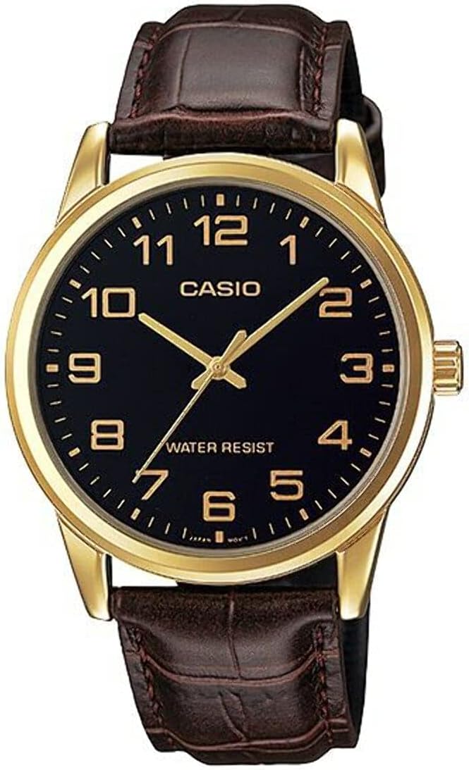 Casio De los hombres correa de piel color café reloj, esfera de color ...