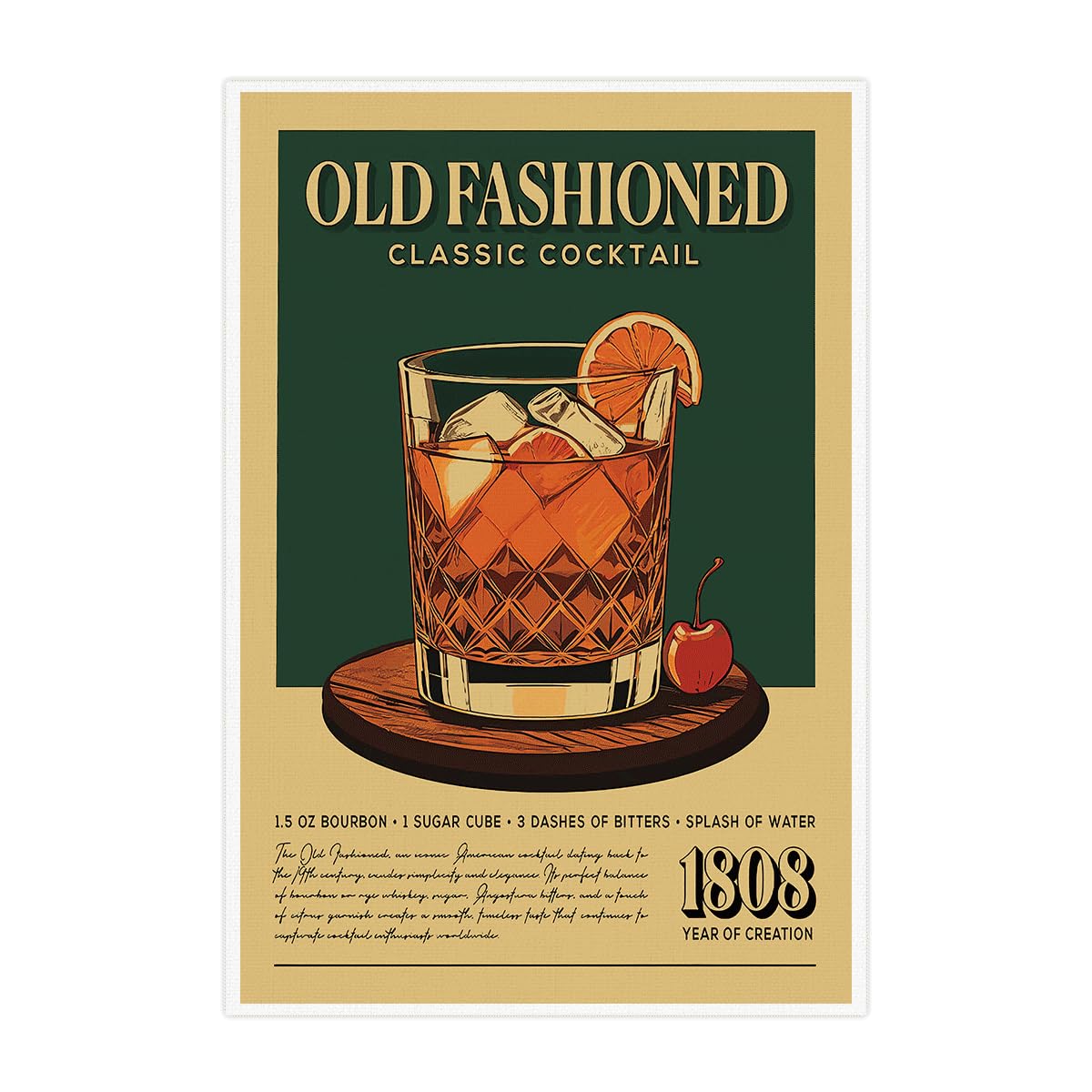 Amazon.com: Vintage Old Fashioned Cocktail Poster Retro Wall art Decor ...
