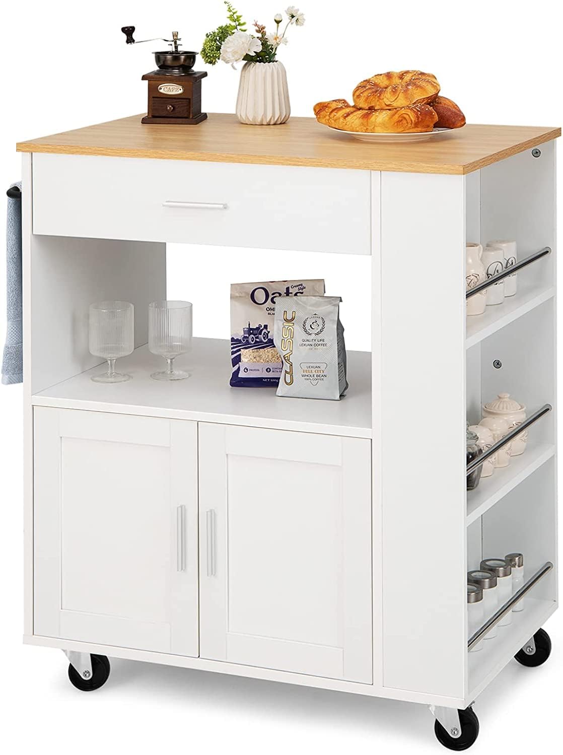 Anaterra® Küchenwagen - mit Rollen, 67x37x84 cm, 3 Ebenen, 3 Schubladen ...