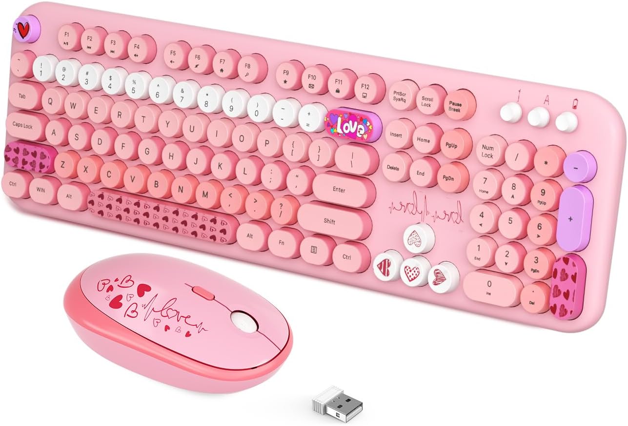 Amazon.com: Wireless Keyboard and Mouse Combo, 104 Round Keys Full-Size ...