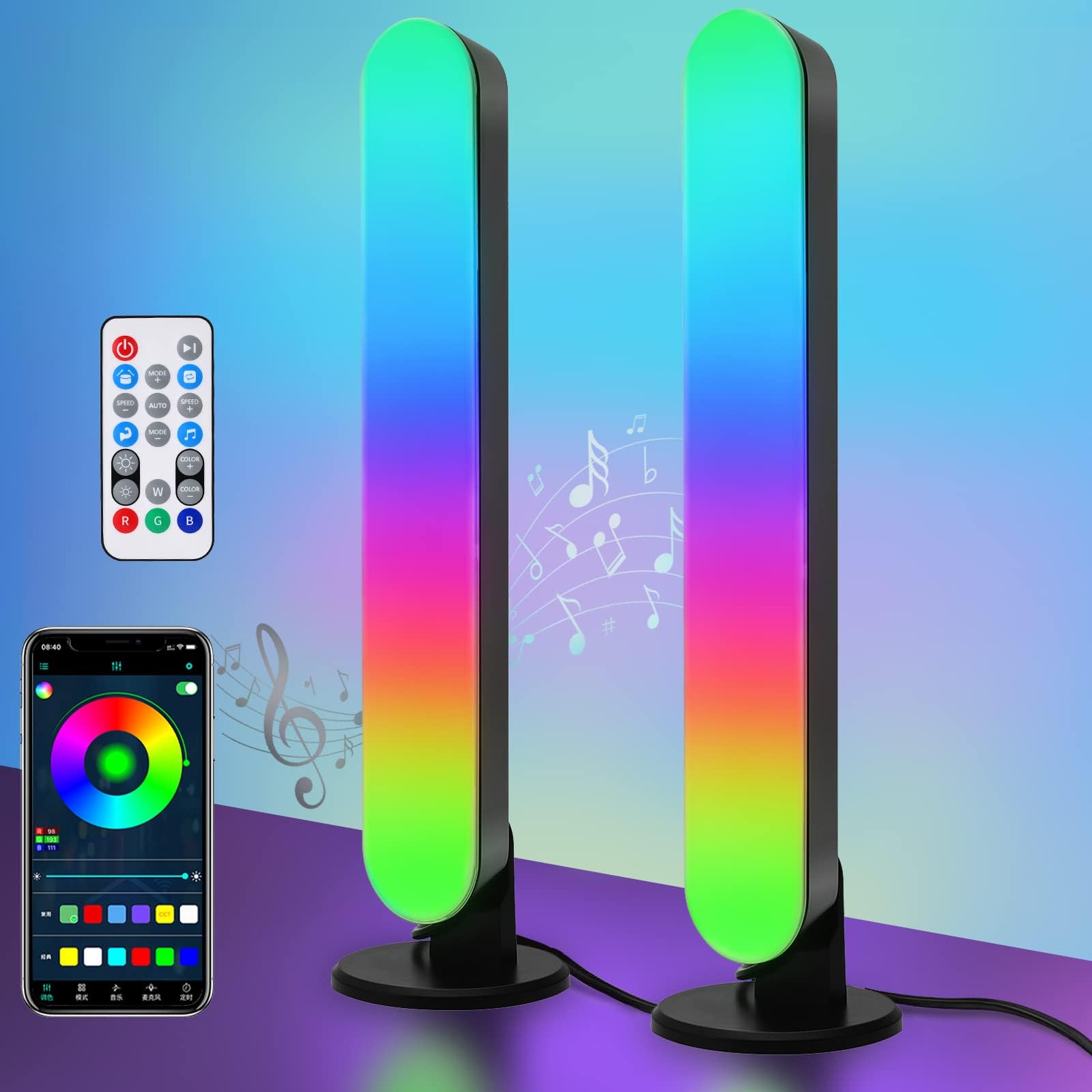 Smart LED Lightbar 2er Set, RGB Lampe TV Hintergrundbeleuchtung mit ...