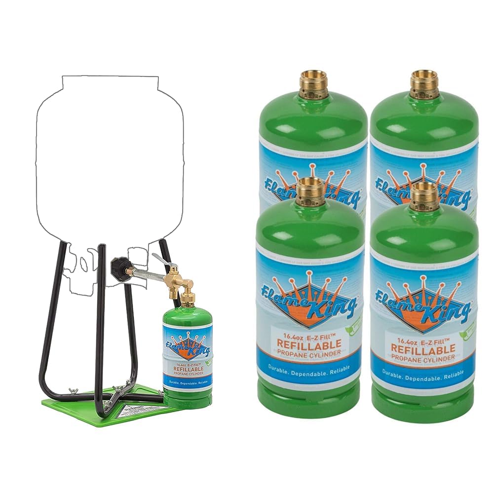 Flame King Refillable 1LB Empty Propane Cylinder Tank with Refill Kit ...