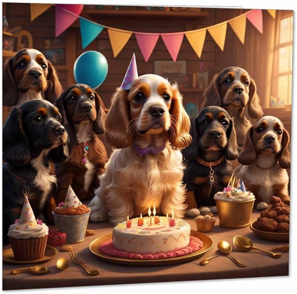 Cocker Spaniel Birthday Card - Cute Dog Cocker Spaniel Card 145mm x 145mm : Amazon.co.uk ...