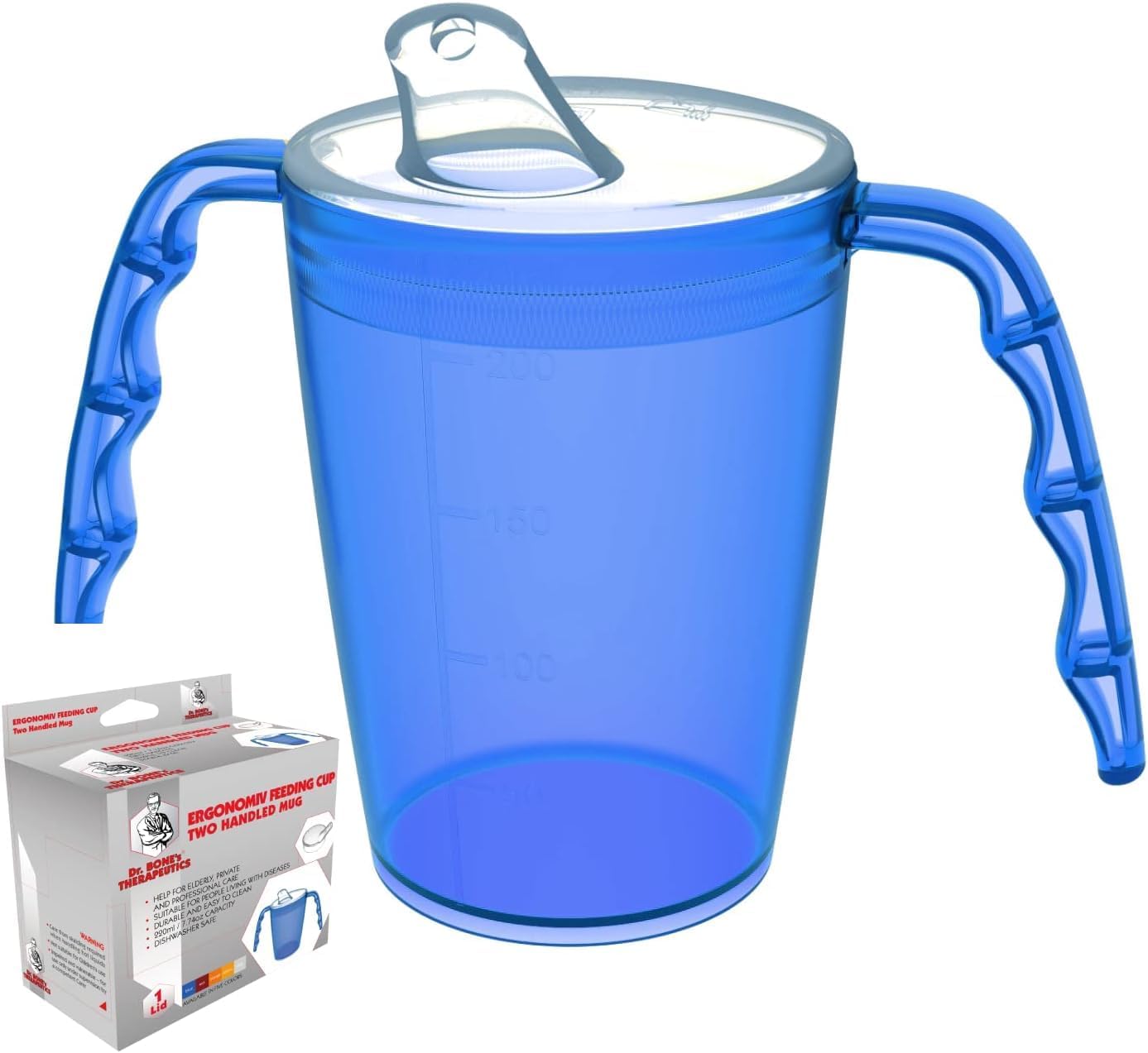 Two handled adult drinking cup 220 ml Blue with spouted lid small ...
