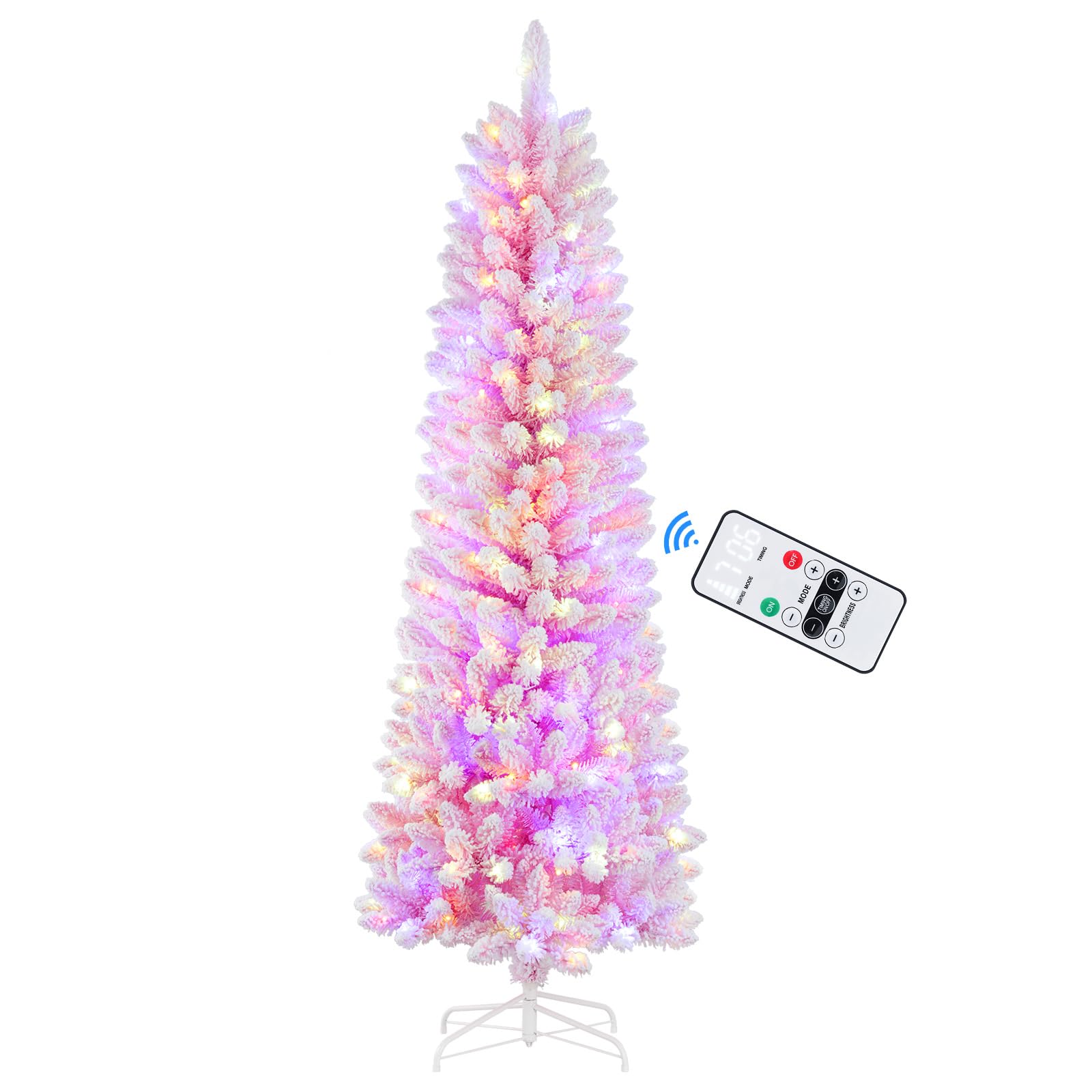 SHareconn 7.5ft Prelit Artificial Snow Flocked Pencil Christmas Tree ...
