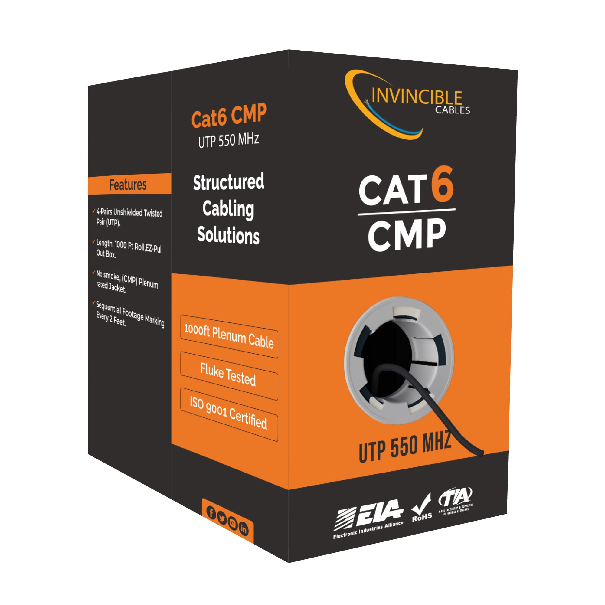 Amazon.com: Cat6 Plenum (CMP) 1000ft Cable | Fluke DSX-8000 Certified ...
