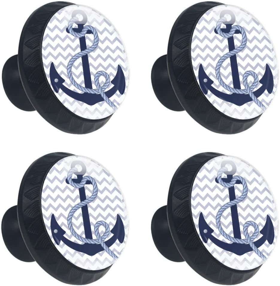 4 Pcs 35mm Nautical Anchor Cabinet Knobs Round Crystal Glass Drawer ...