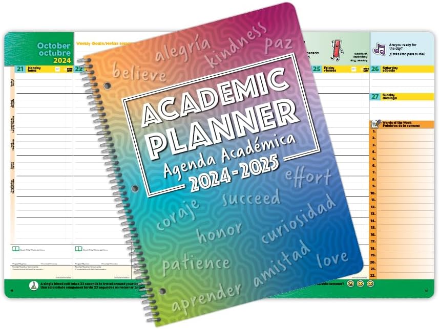 Amazon.com : Dated Bilingual Elementary Student Planner for the 2024-2025 Academic School Year ...