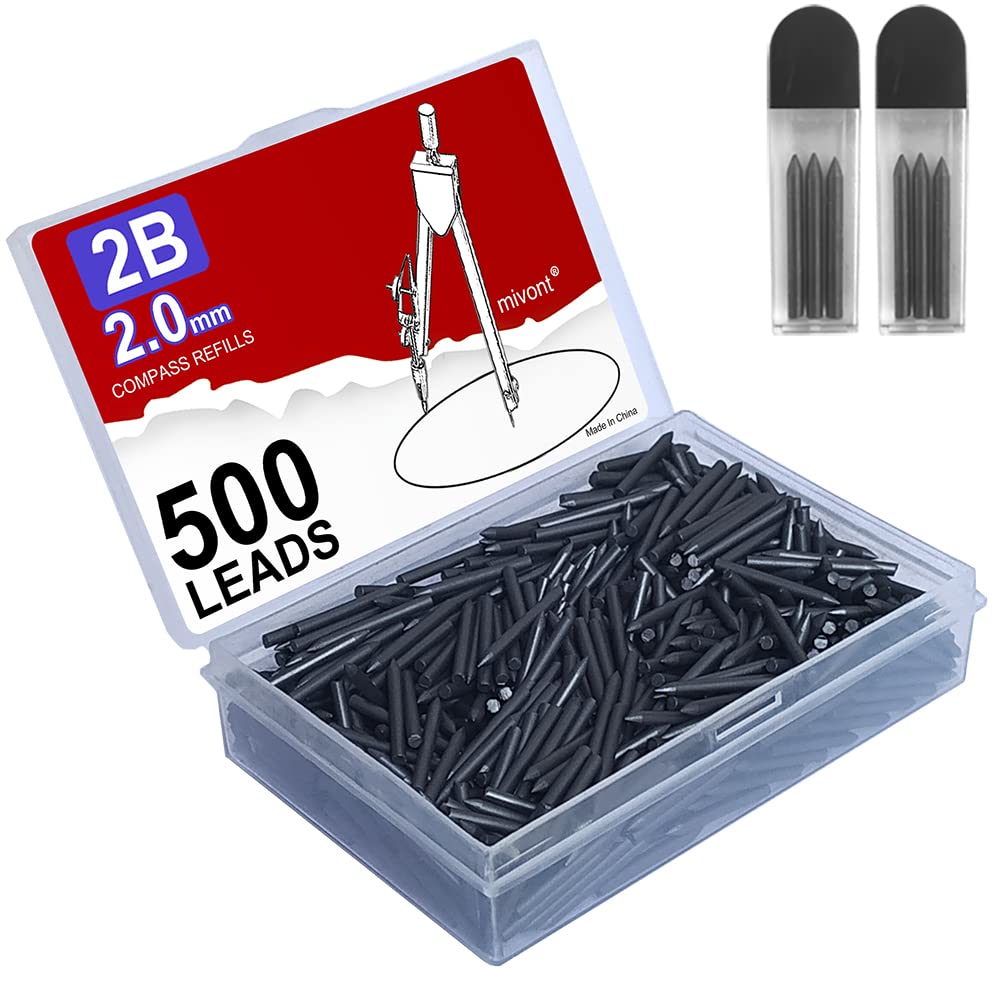 Amazon.com : mivont 500Pcs/Box COMPASS LEAD REFILLS 2mm 2B HB Black 2.0mm drawing draft Black ...