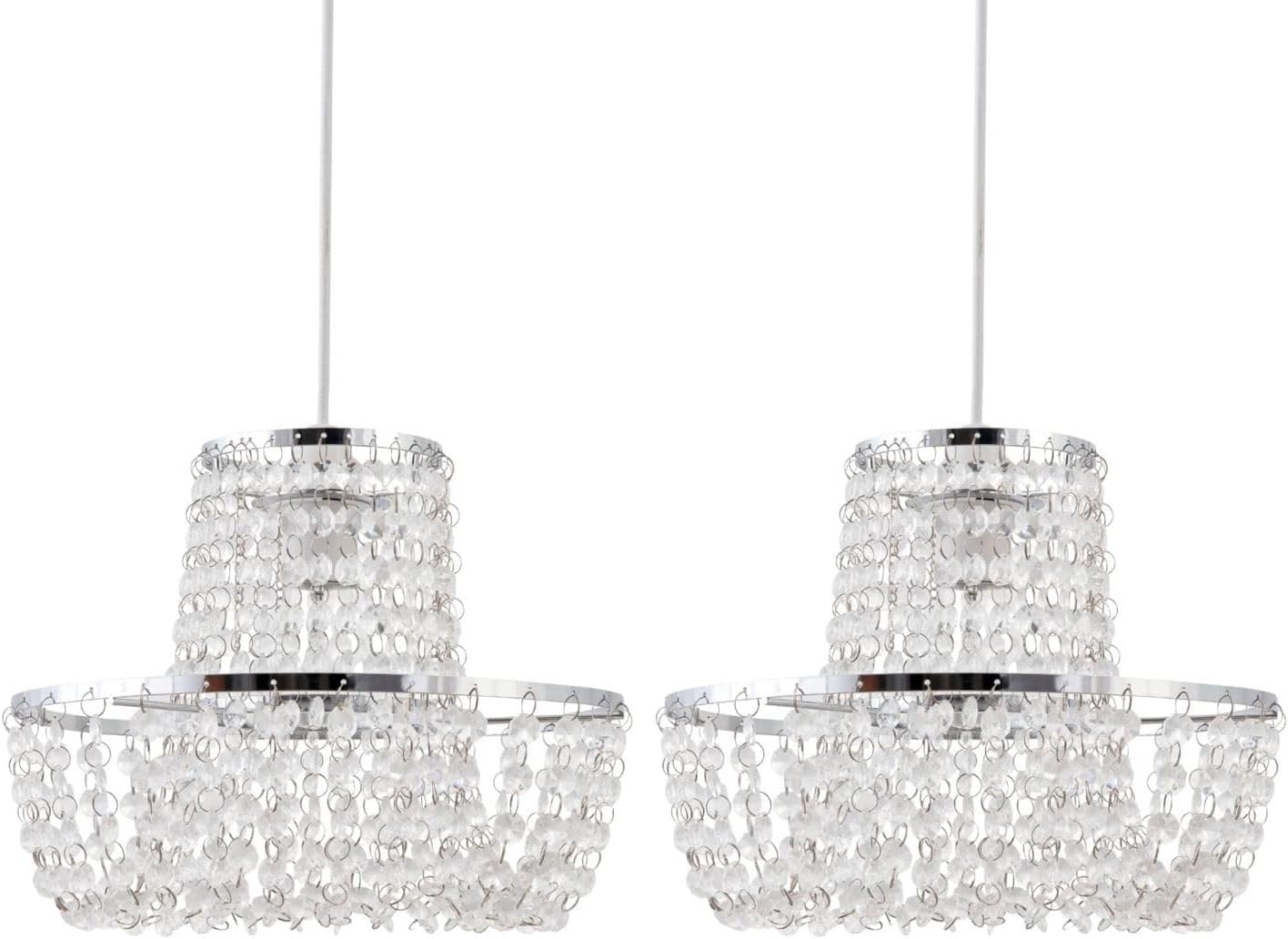 Pair of Clear Jewelled Chandelier Style Ceiling Light Shades Easy Fit ...