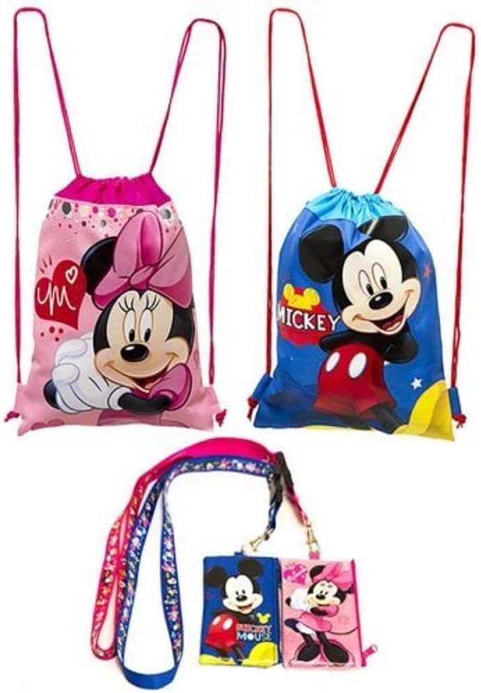 Amazon.com | Disney Mickey and Minnie Mouse Drawstring Backpacks Plus ...