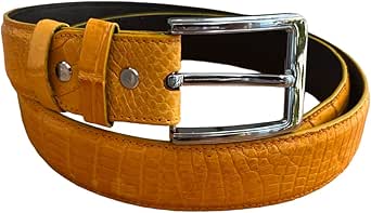 Genuine crocodile alligator back leather skin Yellow buckle for men ...