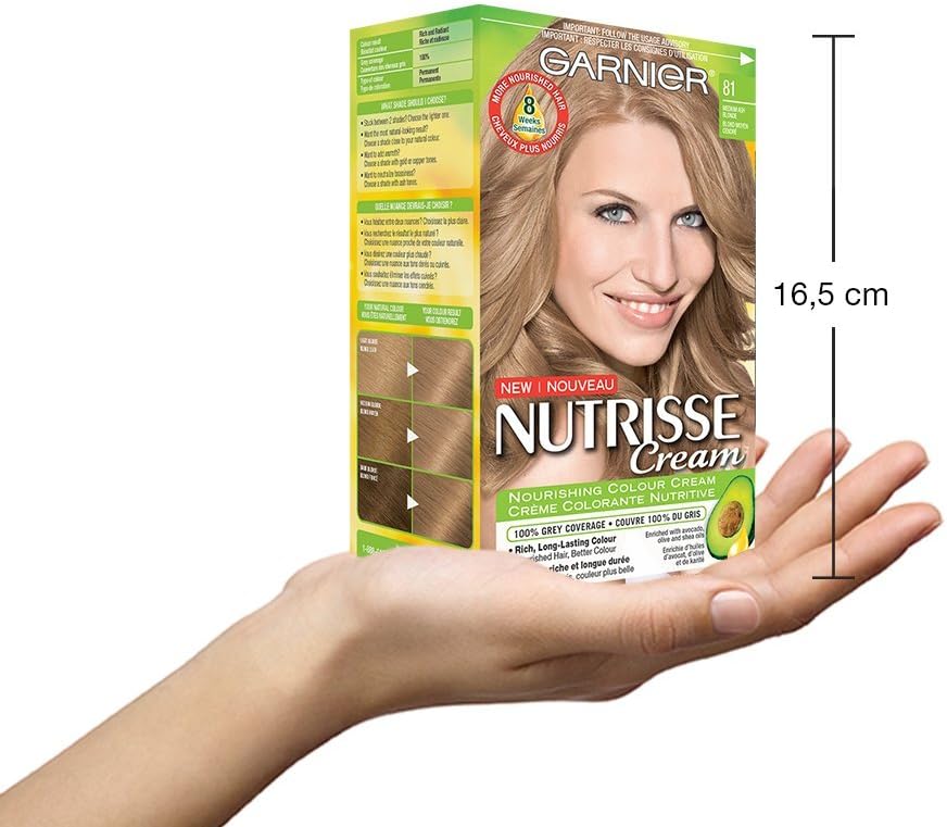 Garnier Nutrisse Cream, Permanent Hair Colour, 81 Medium Ash, 100% Grey ...