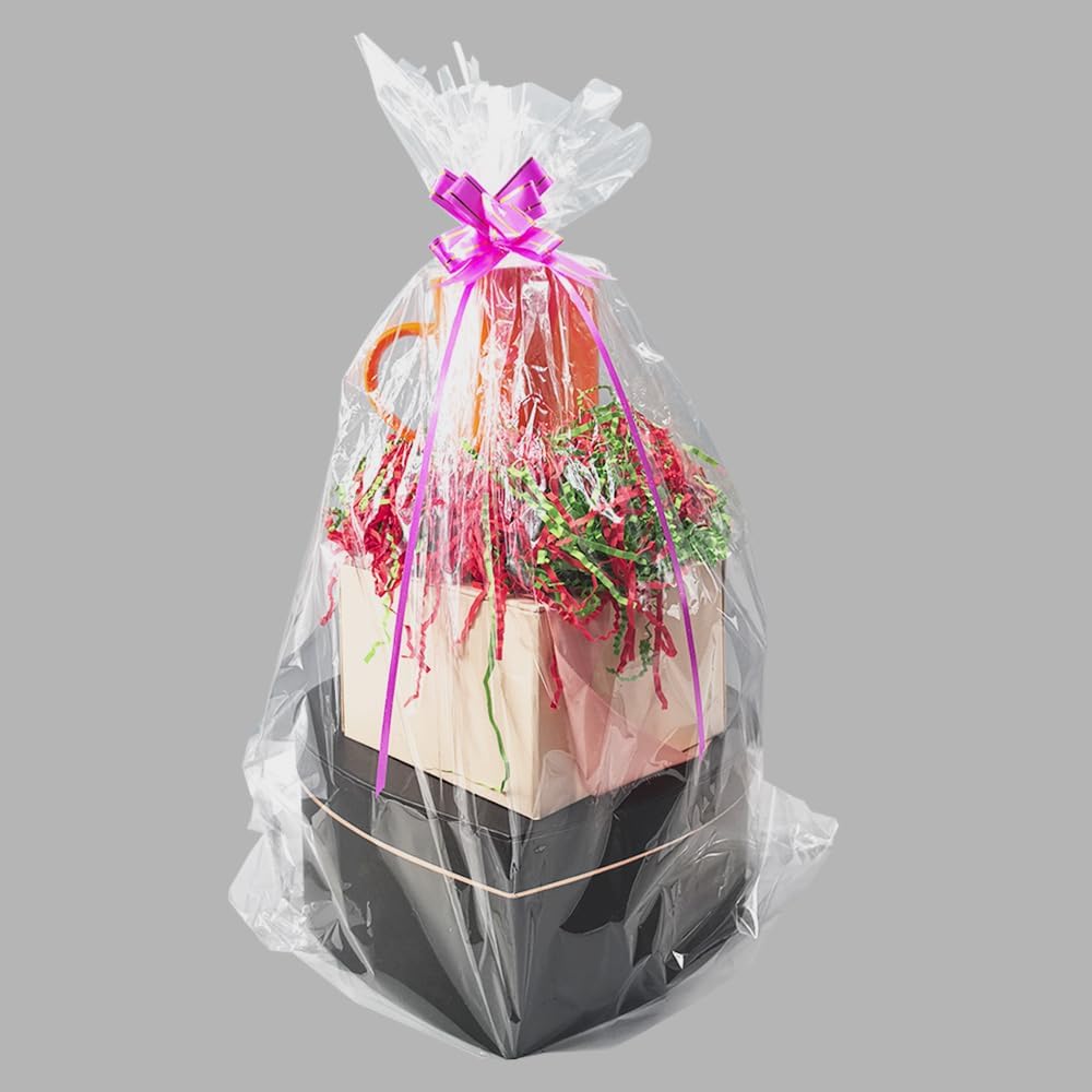 Amazon.com: 100 Gusset Cello Bags with Ties - 2.8 mil Big Size Gift ...