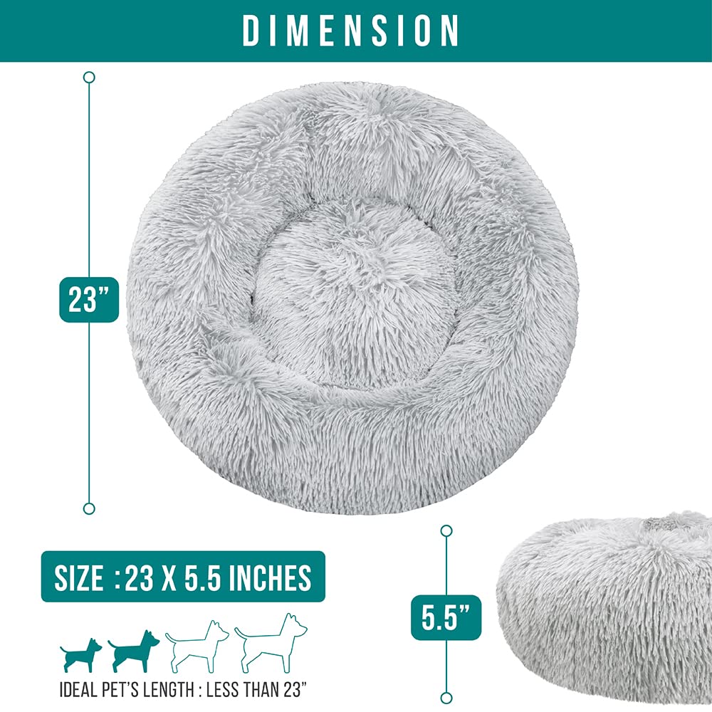 PetAmi Small Calming Dog Bed for Dogs Puppy, Round Washable Pet Bed for ...