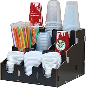 Amazon.com: Wooden Disposable Cup Holder Multi Compartments Coffee ...