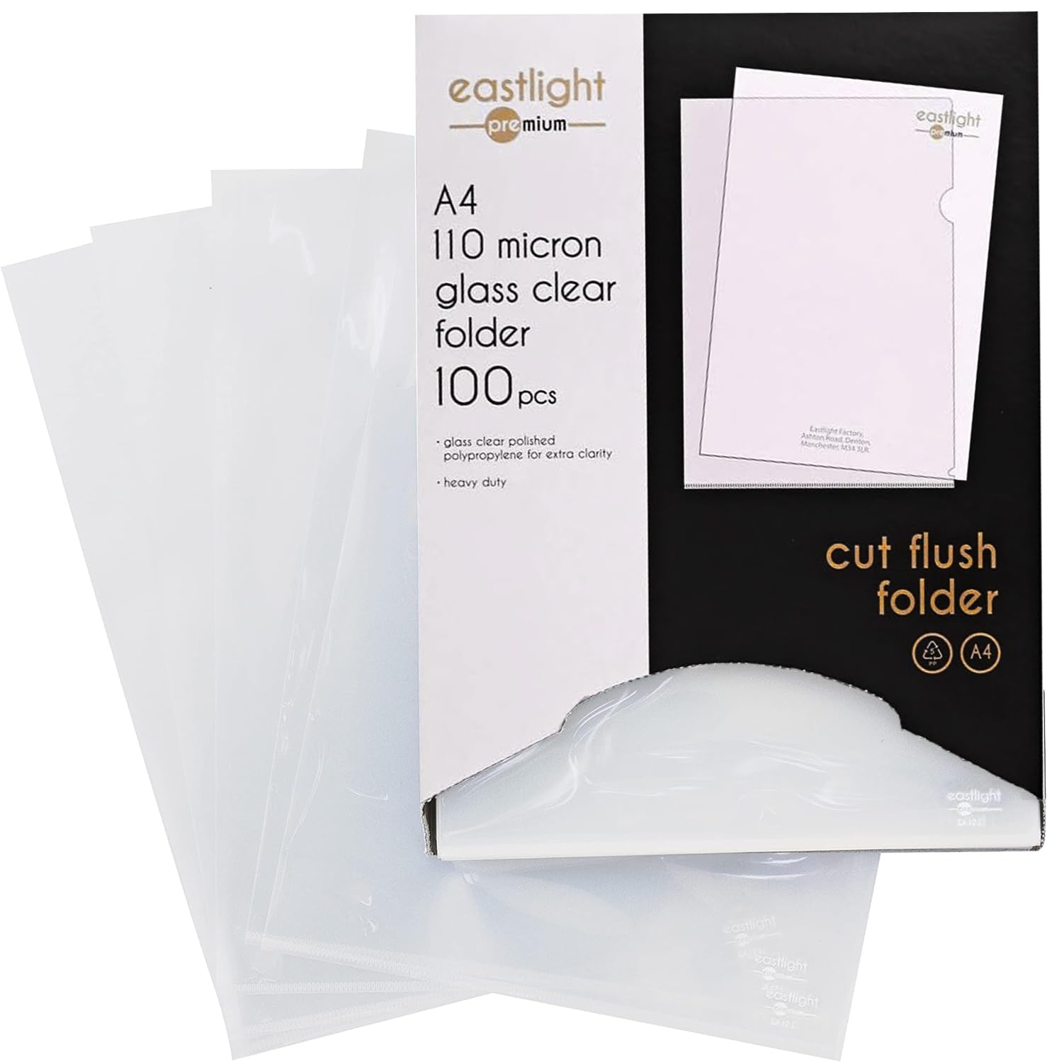 Eastlight Premium A4 Cut Flush Folders Top & Side Opening, Glass Clear ...