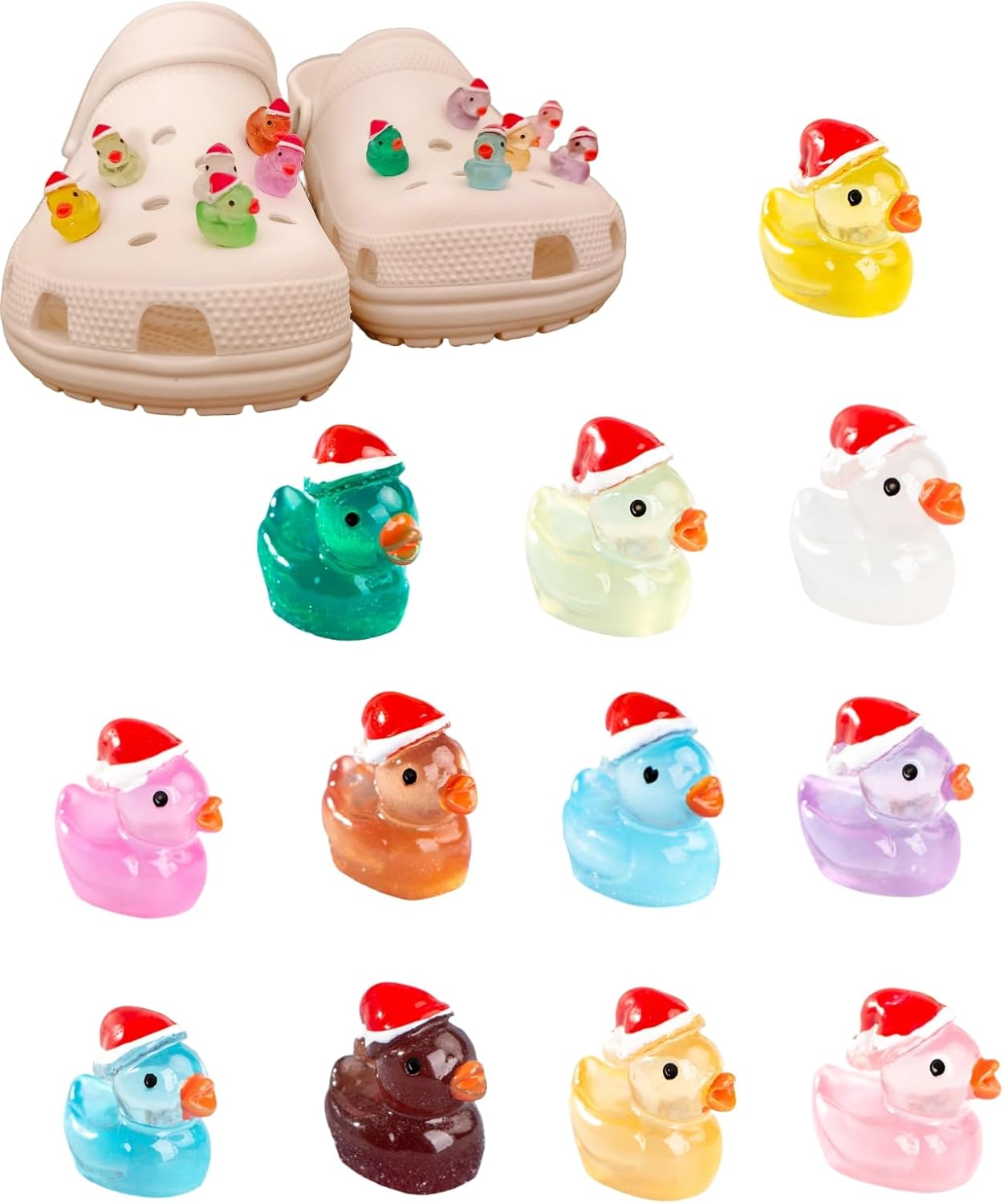 12PCS Duck Gibits for Croc, Yellow Resin Glow in The Dark Rubber Ducks ...